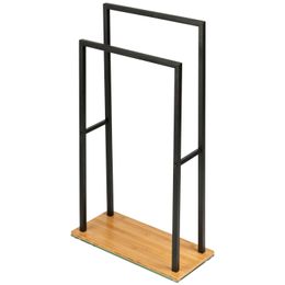 Handtuchständer Wenko "Bambusa", schwarz (schwarz, natur), B:46cm H:20cm T:80cm, Bambus, Stahl, Handtuchhalter, BxTxH: 46x80x20 cm