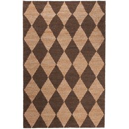 Teppich FLAIR RUGS "Effie Diamond", braun, B:120cm H:5mm L:170cm, Baumwolle, Jute, Teppiche, handgeknüpft