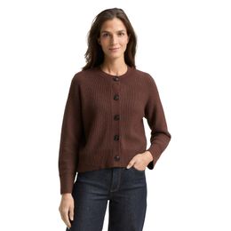 Strickjacke Tom Tailor, Damen, Gr. L, schwarz pecan braun melange, Strick, Obermaterial: 52% Viskose, 27% Polyester, 21% Polyamid, meliert, oversize normal, Rundhals, Rippbündchen, Strickjacken, mit Rippbündchen
