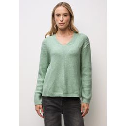 V-Ausschnitt-Pullover Street One, Damen, Gr. 34, serene grün meliert, Web, 37% Baumwolle, 34% Polyacryl, 26% Polyester, 3% Elasthan, unifarben, normal normal, V-Ausschnitt, normaler Saum, Pullover, in Unifarbe