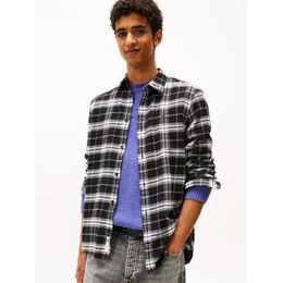 Flanellhemd Tommy Jeans "TJM REG FLANNEL CHECK SHIRT EXT", Herren, Gr. M, N-Gr, schwarz, big check, Flanell, Obermaterial: 100% Baumwolle, regular fit, Hemden, kariert, regular fit, Langarmhemd, Button-down-Kragen