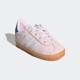 Sneaker adidas originals "GAZELLE COMFORT CLOSURE ELASTIC LACES KIDS", Gr. 21, clear pink, cloud weiß, blaubird, Leder, Synthetik, Schuhe, für Kinder
