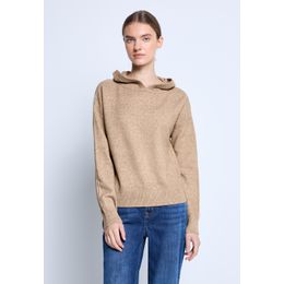 Kapuzenpullover STREET ONE STUDIO, Damen, Gr. 34, sandstone beige meliert, Stoff, 42% Polyester, 30% Baumwolle, 24% Polyacryl, 4% Elasthan, unifarben, comfort fit normal, ohne Ausschnitt, Rippbündchen, Pullover