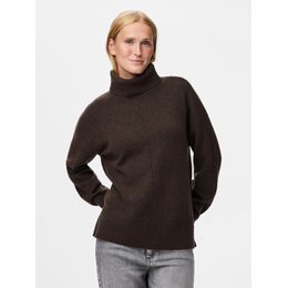 Rollkragenpullover Pieces "PCMALOU LS ROLLNECK KNIT NOOS BC", Damen, Gr. L, braun (hot fudge detail:melange), Strick, Obermaterial: 65% Polyester, 17% Polyacryl, 10% Nylon, 5% Wolle, 3% Elasthan, meliert, relaxed fit normal, Rippbündchen, Pullover