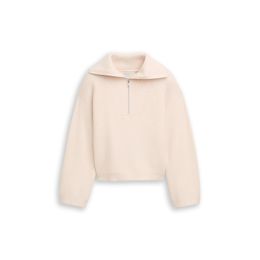 Strickpullover Tom Tailor, Kinder, Gr. 152, soft cream beige, Strick, Obermaterial: 52% Viskose, 27% Polyester, 21% Polyamid, hüftlang, Rundhals, Pullover, kurz, mit Zipper und Schlauchkragen