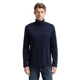 Langarmshirt Tom Tailor, Herren, Gr. L, sky captain blau, Single Jersey, Obermaterial: 95% Baumwolle, 5% Elasthan, unifarben, regular fit normal, Rundhals, gerader Abschluss, Shirts, mit Rollkragen