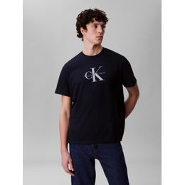 T-Shirt Calvin Klein Jeans "SS Hero Monologo Tee 20s", Herren, Gr. L, schwarz sapphire, Web, Obermaterial: 100% Baumwolle, unifarben, regular fit normal, Rundhals, eingesetzt abgesteppte Kante, Shirts, Mit Rundhalsausschnitt, regular fit