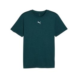 Trainingsshirt Puma "M TAD ESSENTIALS HEATHER CAT TEE (CF SMALL CAT)", Herren, Gr. M, grün terrain heather, Jersey, Obermaterial: 100% Polyester, regular fit normal, Rundhals, Shirts