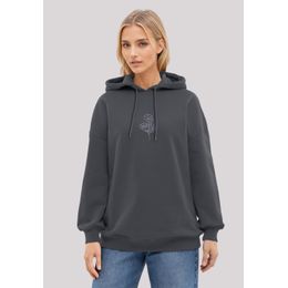 Kapuzenpullover F4NT4STIC "Line Art Flower Bestickt", Damen, Gr. XL, off schwarz, Obermaterial: 80% Baumwolle, 20% Polyester, oversize, Pullover, Premium Qualität