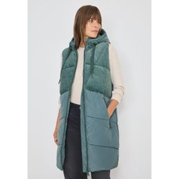 Steppweste Cecil, Damen, Gr. L42, ice hill grün, Web, Obermaterial: 100% Polyester; Obermaterial oberer Teil und Kapuze: 100% Baumwolle; Futter: 100% Polyester; Füllung: 100% Polyester, unifarben, comfort fit normal, ohne Ausschnitt, Westen, mit Kapuze