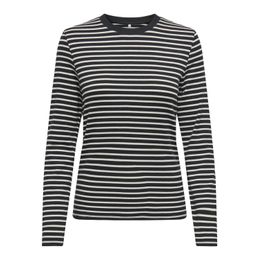 Langarmshirt Only "ONLLYON L/S O-NECK TOP BOX CC JRS", Damen, Gr. XS (34), schwarz-wei&szlig; (cloud dancer stripes:schwarz), Jersey, Obermaterial: 48% Modal, 47% Baumwolle, 5% Elasthan, gestreift, regular fit, Rundhals, Shirts Langarmshirt
