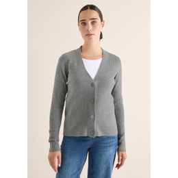 Cardigan Cecil, Damen, Gr. L (42), sporty grau melange, Web, 37% Baumwolle, 34% Polyacryl, 26% Polyester, 3% Elasthan, unifarben, normal normal, V-Ausschnitt, abgesteppt, Strickjacken, aus Feinstrick