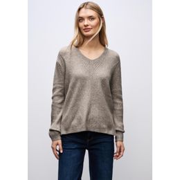 V-Ausschnitt-Pullover Street One, Damen, Gr. 34, sandstone mocha meliert, Web, 37% Baumwolle, 34% Polyacryl, 26% Polyester, 3% Elasthan, unifarben, normal normal, V-Ausschnitt, normaler Saum, Pullover, in Unifarbe
