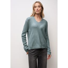 V-Ausschnitt-Pullover Street One, Damen, Gr. 34, nile blau meliert, Web, 37% Baumwolle, 34% Polyacryl, 26% Polyester, 3% Elasthan, unifarben, normal normal, V-Ausschnitt, normaler Saum, Pullover, in Unifarbe