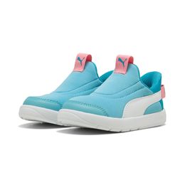 Sneaker Puma "COURTFLEX V3 SLIPTECH INF", Mädchen, Gr. 26, blau (aqua, Puma weiß, pinkscape), Textil, Schuhe, für Kinder