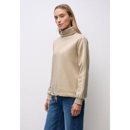 Sweatshirt Street One, Damen, Gr. 34, sanded beige, Sweatware, 60% Baumwolle, 40% Polyester, unifarben, comfort fit, U-Boot-Ausschnitt, elastischer Bund, Sweatshirts, mit Stehkragen