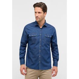 Langarmhemd Eterna "MODERN FIT", Herren, Gr. 40, Normalgrößen, dunkelblau, Twill, 100% Baumwolle, tailliert, Manschette, Hemden, EASY IRON (bügelleicht)