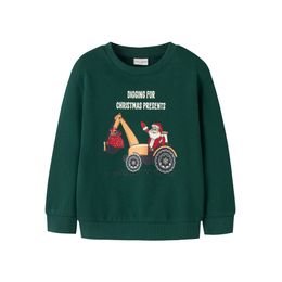Sweatshirt name it "NMMVISMAS LS NREG SWEAT BRU", Jungen, Gr. 104, botanical garden print:excavator, Sweatware, Obermaterial: 100% Baumwolle, bedruckt, normal, Rundhals, Sweatshirts