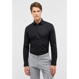 Langarmhemd Eterna "SUPER SLIM", Herren, Gr. 36, Normalgrößen, schwarz, Popeline, 100% Baumwolle, schmal, Manschette, Hemden, NON IRON (bügelfrei)