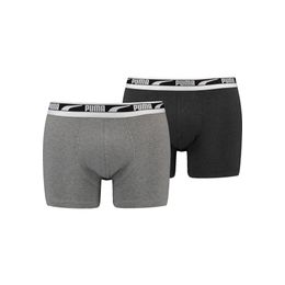 Boxershorts Puma "MEN MULTI LOGO BOXER 2P", Herren, Gr. L, grau (grau melange), Obermaterial: 95% Baumwolle, 5% Elasthan, meliert, eng, Unterhosen, Komfortbund