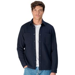 Langarmhemd Casamoda "Casamoda Hemdjacke uni", Herren, Gr. L, Normalgrößen, blau, 50% Polyester, 40% Wolle, 10% Polyacryl, unifarben, lässig geschnitten, Hemden