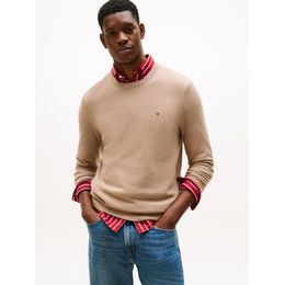 Rundhalspullover Tommy Hilfiger "ESSENTIAL STRUCTURE CREW NECK mit Struktur und Label", Herren, Gr. L, coastal taupe, Strick, Obermaterial: 100% Baumwolle, Rundhals, Rippbündchen, Pullover, unifarben, casual, regular fit, Baumwolle, Rundhals