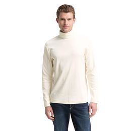 Langarmshirt Tom Tailor, Herren, Gr. L, gardenia weiß, Single Jersey, Obermaterial: 95% Baumwolle, 5% Elasthan, unifarben, regular fit normal, Rundhals, gerader Abschluss, Shirts, mit Rollkragen