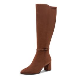 Stiefel Tamaris, Damen, Gr. 36, Normalschaft, braun, Textil, Veloursleder, unifarben, Schuhe, Blockabsatz, Langschaftstiefel in veganer Verarbeitung