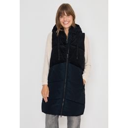 Steppweste Cecil, Damen, Gr. L42, schwarz navy blau, Web, Obermaterial: 100% Polyester; Obermaterial oberer Teil und Kapuze: 100% Baumwolle; Futter: 100% Polyester; Füllung: 100% Polyester, unifarben, comfort fit normal, ohne Ausschnitt, Westen, mit Kapuze