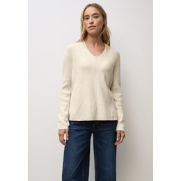 V-Ausschnitt-Pullover Street One, Damen, Gr. 34, soft beige, Web, 37% Baumwolle, 34% Polyacryl, 26% Polyester, 3% Elasthan, unifarben, normal normal, V-Ausschnitt, normaler Saum, Pullover, in Unifarbe