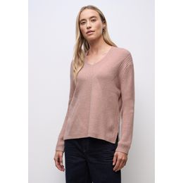 V-Ausschnitt-Pullover Street One, Damen, Gr. 34, faded rose meliert, Web, 37% Baumwolle, 34% Polyacryl, 26% Polyester, 3% Elasthan, unifarben, normal normal, V-Ausschnitt, normaler Saum, Pullover, in Unifarbe