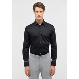 Langarmhemd Eterna "SLIM FIT", Herren, Gr. 40, Normalgrößen, schwarz, Satin, 100% Baumwolle, schmal, Manschette, Hemden, NON IRON (bügelfrei)
