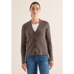 Cecil Damen Cardiganmushroom taupe melange, Gr. XXL, unifarben, Web, 37% Baumwolle, 34% Polyacryl, 26% Polyester, 3% Elasthan, Strickjacken, aus
