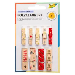 folia PAPER Holzklammern "Xmas I" in Natur/ Rot - 9 Stück - 39% | Kinder-kreativspielzeug