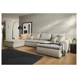 Wohnlandschaft Home Affaire "Win U-Form", beige, B:366cm H:85cm T:176cm, 100% Polyester, Sofas, inklusive Bettfunktion und Bettkasten
