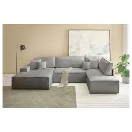 Wohnlandschaft Andas "FINNLEY, U-Form XXL 329 cm, Schlafsofa, Schlaffunktion m. Bettkasten", grau, B:329cm H:85cm T:195cm, Bezugstoff aus 90% recyceltem Material ;Aqua Clean ;Gramatur 580g/ qm +/- 5%, Sofas, verfügbar in den Stoffqualitäten Bouclé, Struktur fein und Mega Cord