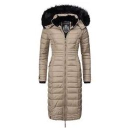Wintermantel Navahoo "Umay", Damen, Gr. M (38), grau (taupe), Oberstoff: 100% Polyester, Futter: 100% Polyester, Wattierung: 100% Polyester, Ärmelfutter: 100% Polyester, Kunstpelz: 90% Polyacryl, 10% Polyester, clean, tailliert ca. Mitte Knie, Ärmel ohne Ärmelschlitz normaler Saum, Mäntel, langer Damen Winter Steppmantel mit Kunstfellkapuze