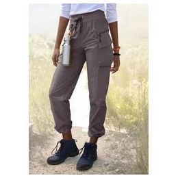 Trekkinghose Lascana ACTIVE "Cargo Pants", Damen, Gr. 50, N-Gr, grau (taupe), Web, Obermaterial: 92% Polyamid, 8% Elasthan, unifarben, Hosen, Schlupfform