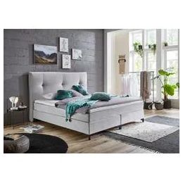 Boxspringbett "Romy", grau (hellgrau), B:174cm L:214cm, Bezug Bettbox und Obermatratze: Strukturstoff (90% Polyester, 10% Nylon);Topper: Jersey (100% Polyester), ATLANTIC HOME COLLECTION, Komplettbetten, Boxspringbett