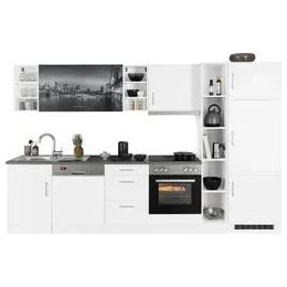Küchenzeile KOCHSTATION "KS-Paris", weiß (küche: weiß, korpus: weiß, arbeitsplatte: anthrazit), B:310cm T:60cm, Komplettküchen-Sets, mit E-Geräten, Breite 310 cm