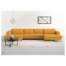 Wohnlandschaft DOMO collection "Modica U-Form aktuelles, kubisches Design mit 2 Recamieren, viel Platz", gelb (curcuma), B:438cm H:83cm T:173cm, Sofas, XXL, in moderner Optik mit, 2 großzügigen Recamieren, auch in Cord