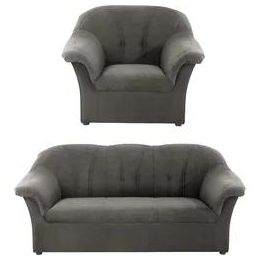 Polstergarnitur DOMO collection "Pegnitz zeitlos und elegant", grau (stone,), Chenille-Optik, Sitzmöbel-Sets, Sessel und 3-Sitzer