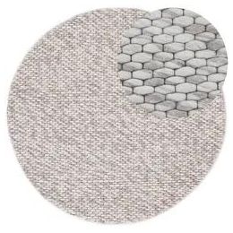 Wollteppich CarpetFine "Sina", braun (hellbraun), H:14mm &Oslash;:80cm, Wolle, Teppiche, grobe Struktur, Zeitloses Design, reine Wolle, Wohnzimmer