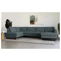 Wohnlandschaft Places of Style "Pinto, 350 cm, U-Form, XXL, mit Ottomanen", blau (azur), B:350cm H:85cm T:206cm, 92% Polyester, 8% Nylon, Sofas, Cord, Chenille, Lederoptik, mit Keder, Metallfüße, Wellenunterfederung