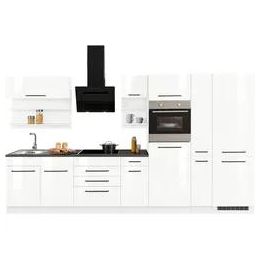 Küchenzeile KOCHSTATION "KS-Tulsa", weiß (küche: weiß, korpus: weiß, arbeitsplatte: anthrazit), B:360cm T:60cm, Komplettküchen-Sets, mit E-Geräten, Breite 360 cm, schwarze Metallgriffe, MDF Fronten