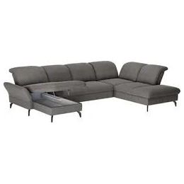 Sit & More Wohnlandschaft SIT & MORE "Leandro U-Form", grau, B:363cm H:88cm T:242cm, 90% Polyester, 10% Polyamid, Sofas, Wahlweise mit Bett-, Kopfteil - und Armlehnfunktion, sowie Bettkasten