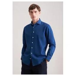 Jeanshemd Seidensticker, Herren, Gr. XL (43), normale Ärmellängen, blau, 100% Baumwolle, unifarben, regular fit, 2-Knopf-Manschette, Hemden Jeanshemd, Regular 1/1 Kentkragen Denim
