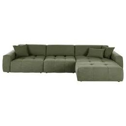 Ecksofa 3C Candy "Yoshy mit Komfortfunktionen, modern und bequem, L-Form", grün (oliv), B:378cm H:74cm T:200cm, 100% Polyester, Sofas, Zwei verschiedene Sitztiefen durch verstellbare Rückenlehne
