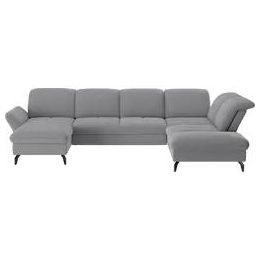 Sit & More Wohnlandschaft SIT & MORE "Leandro U-Form", grau, B:363cm H:88cm T:242cm, 100% Polyester, Sofas, Wahlweise mit Bett-, Kopfteil - und Armlehnfunktion, sowie Bettkasten