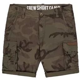 Shorts Alpha Industries "Crew Short Camo", Herren, Gr. 36, Normalgrößen, grün (schwarz olive camo), Obermaterial: 98% Baumwolle, 2% Elastan, Hosen